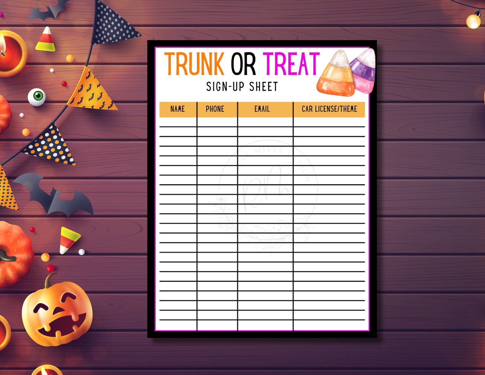 Printable Trunk or Treat Sign-up Sheet: Halloween Fall Activity ...