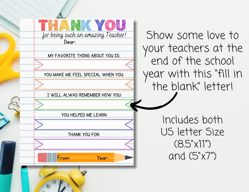 Printable Thank You Letter to Teachers | Teacher Appreciation | End of ...