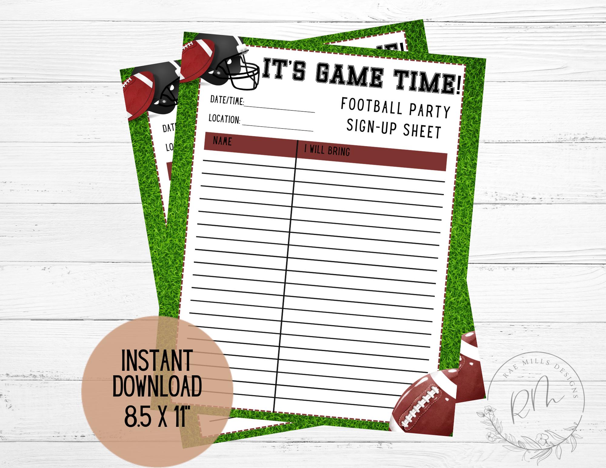 Printable Football Party Sign-up Sheet (digital Download) - Etsy