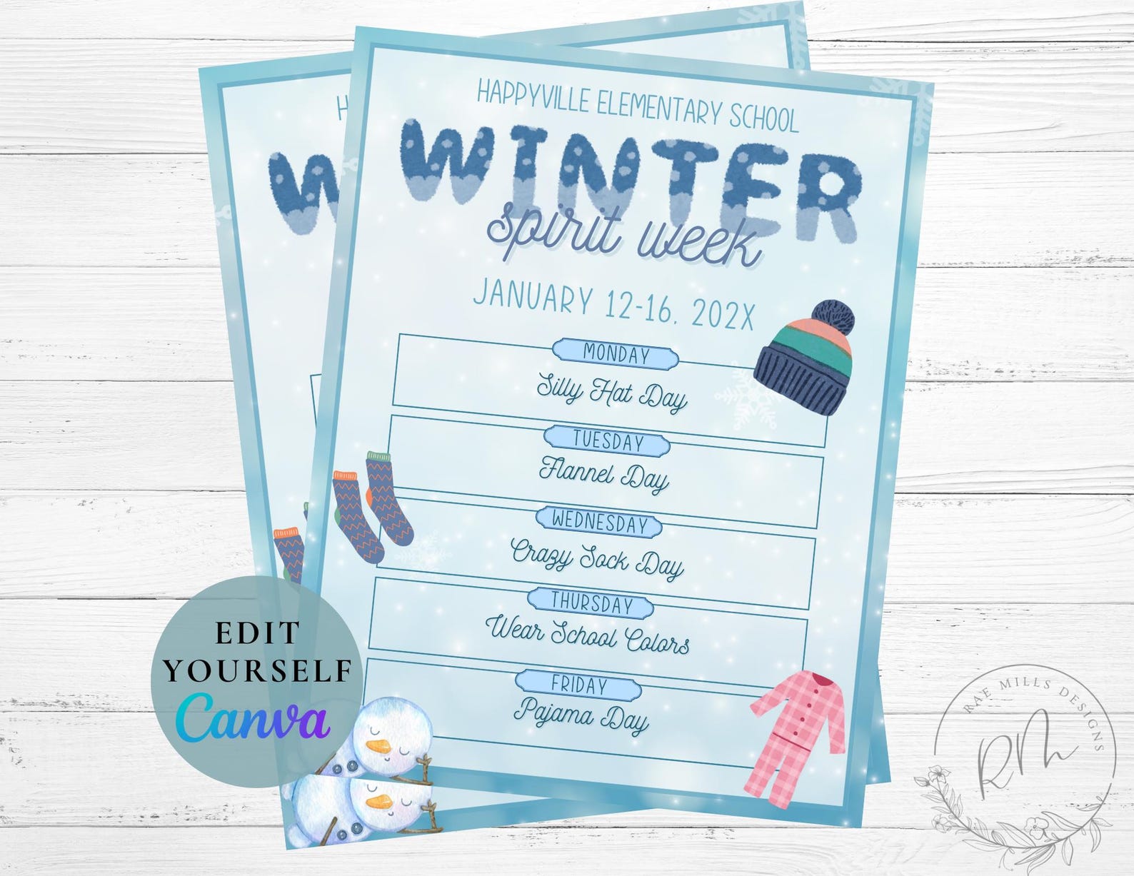 Winter Spirit Week Editable Template | School Spirit Week Templates ...