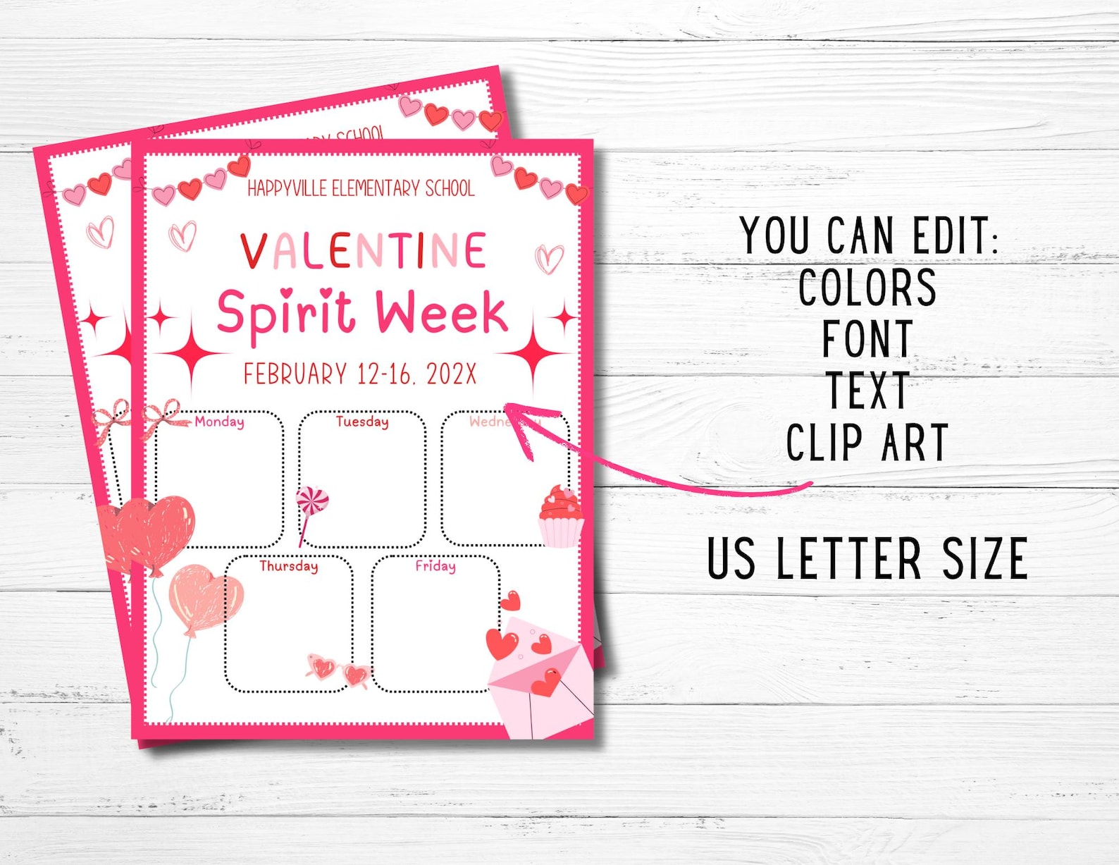 Valentine Spirit Week Editable Template | School Spirit Week Templates ...