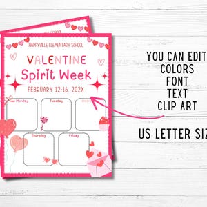 Valentine Spirit Week Editable Template School Spirit Week Templates ...