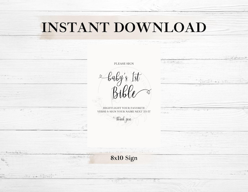 Baby's First Bible Signing Sign: Minimalist Baby Shower Activity ...
