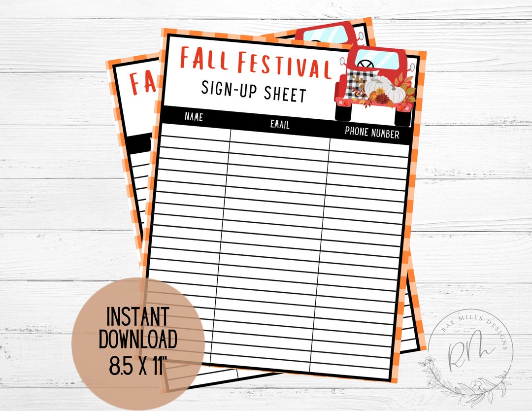 Printable Fall Festival Sign-up Sheet: Food & Events (digital Download ...