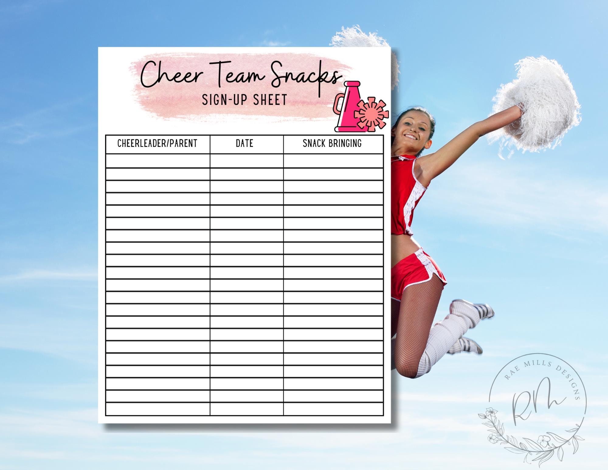 Printable Cheer Snack Sign up Sheet | Snack Sign up Sheet | Game Day ...