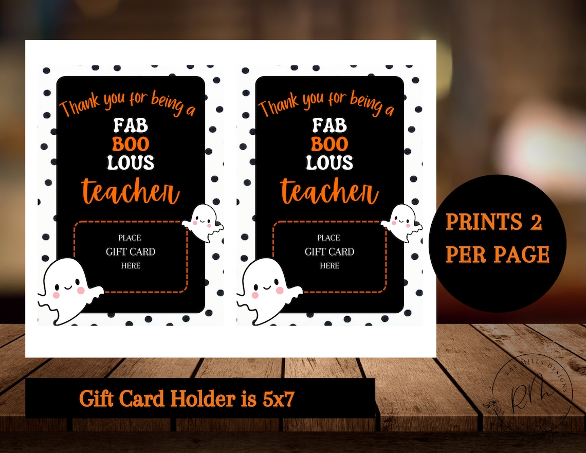 Printable Halloween Teacher Appreciation Gift Card Holder Thank You for ...