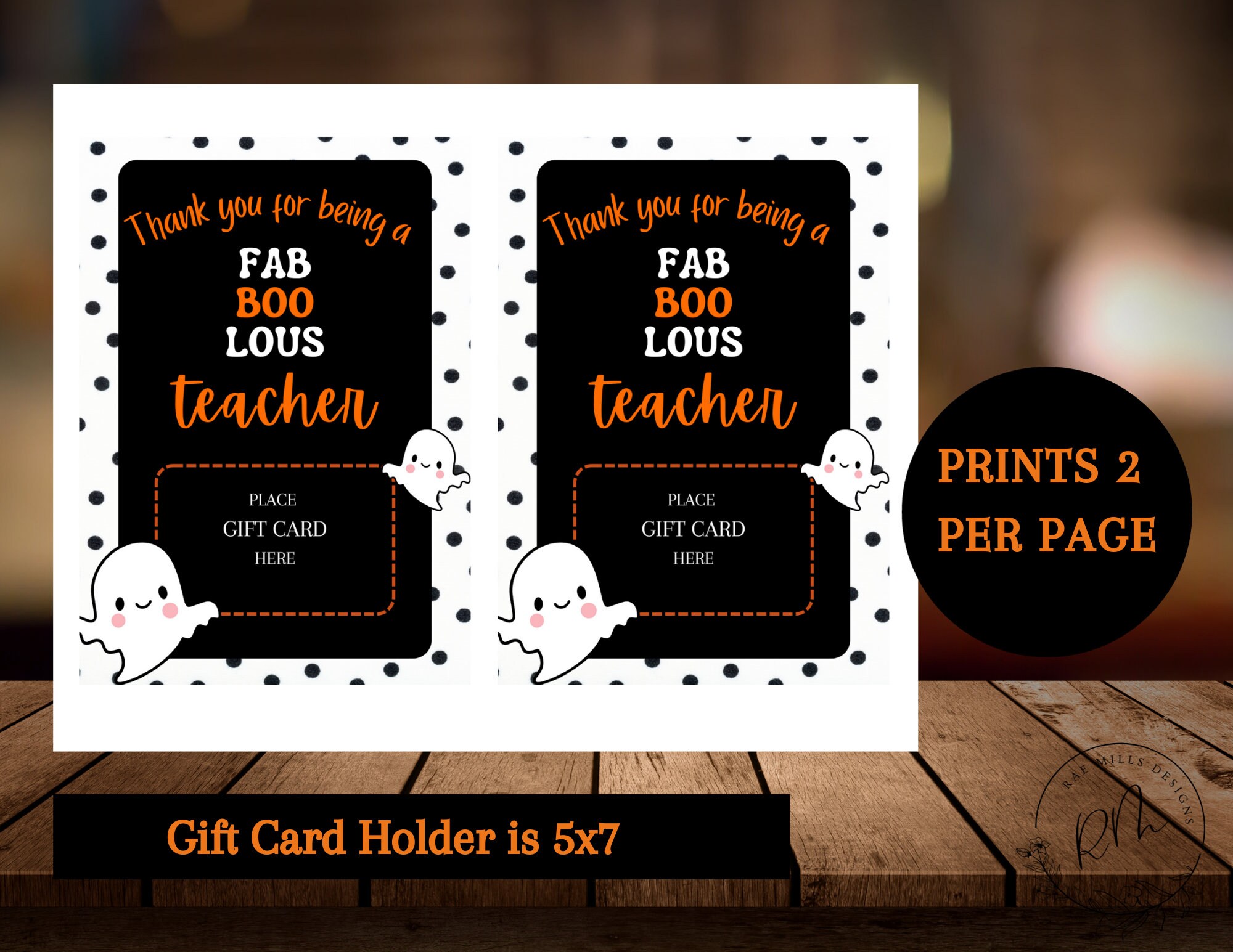 Printable Halloween Teacher Appreciation Gift Card Holder Thank You for ...