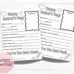 Printable All About My Mom and Dad | Mother's Day Printable | Father's ...