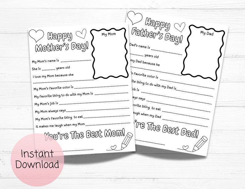 Printable All About My Mom and Dad | Mother's Day Printable | Father's ...