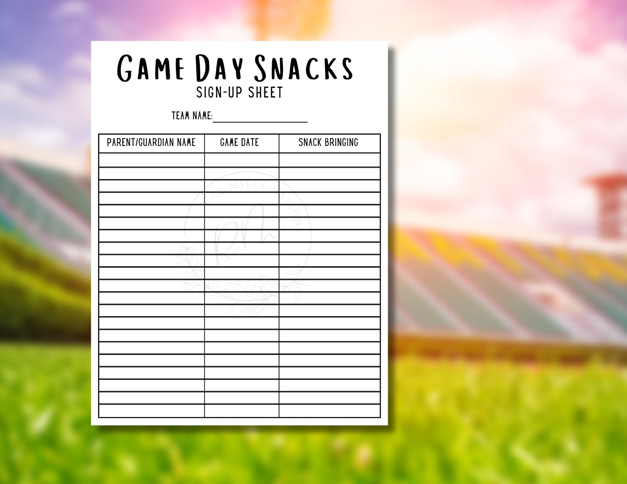 Game Day Snack Sign-up Sheet | Printable Team Schedule (instant ...