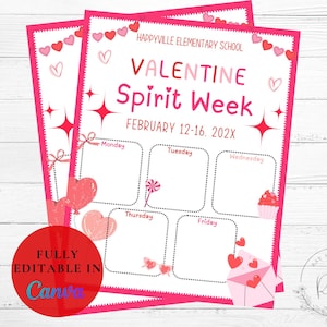 Valentine Spirit Week Editable Template School Spirit Week Templates ...