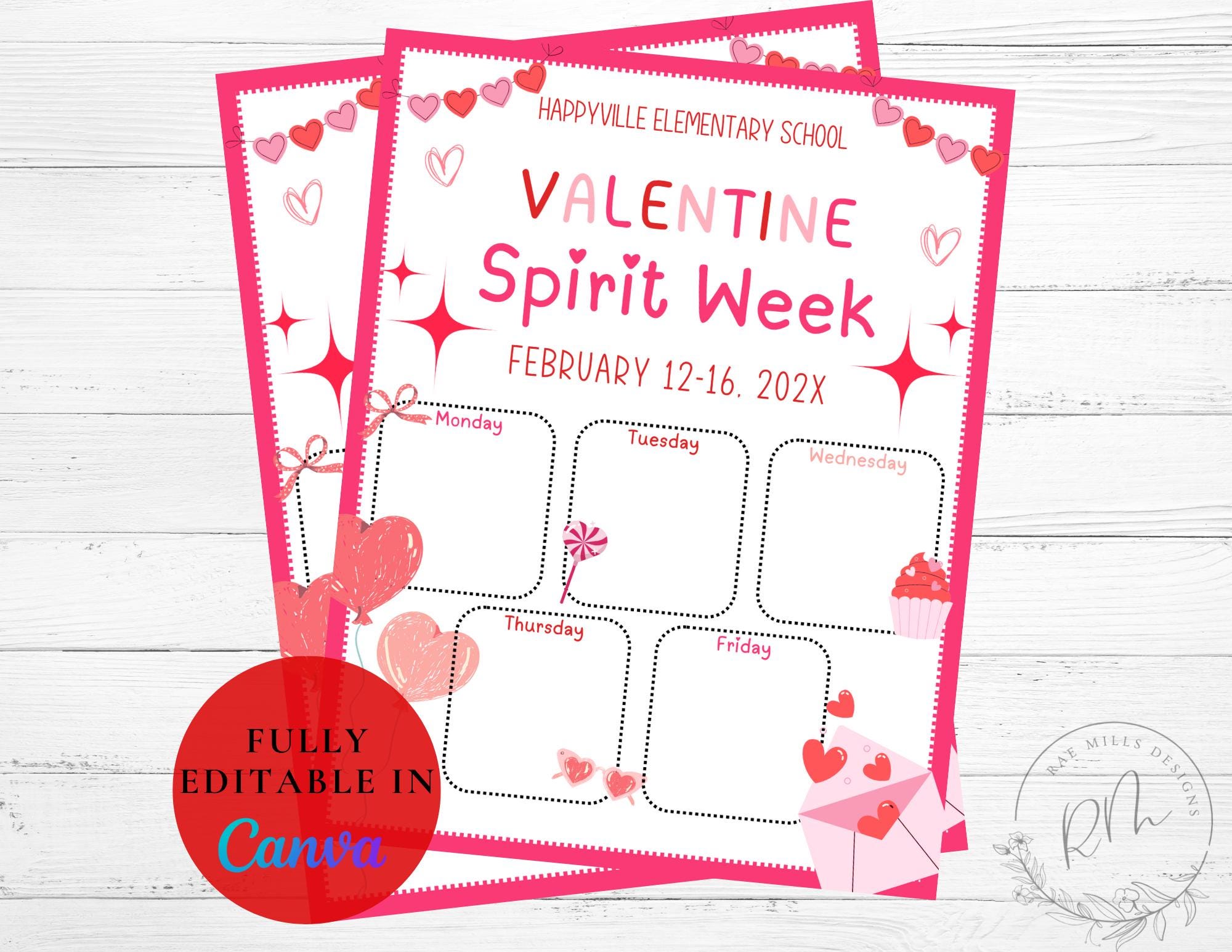 Valentine Spirit Week Editable Template: School PTA PTO (canva Digital ...
