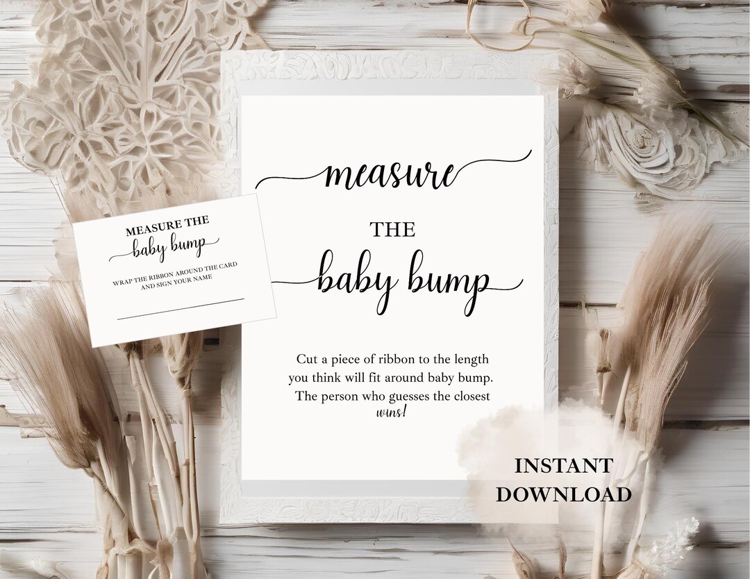 Baby Shower Game: Measure the Bump Sign & Cards (digital Download) - Etsy
