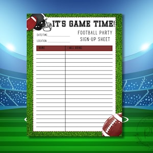 Printable Football Party Sign-up Sheet (digital Download) - Etsy