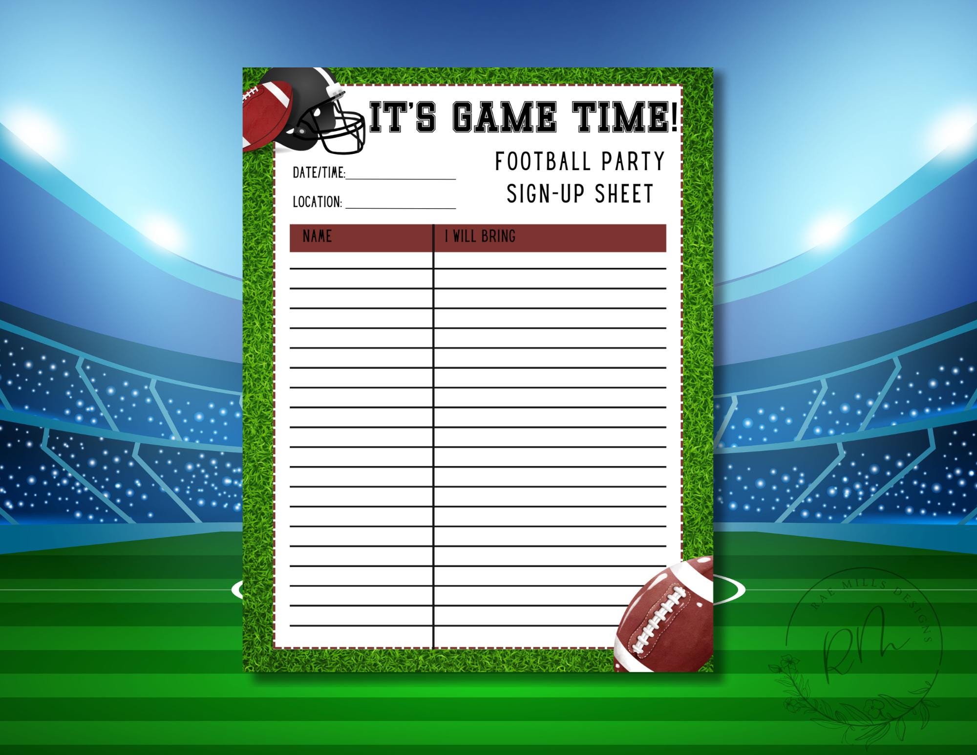 Printable Football Party Sign-up Sheet (digital Download) - Etsy