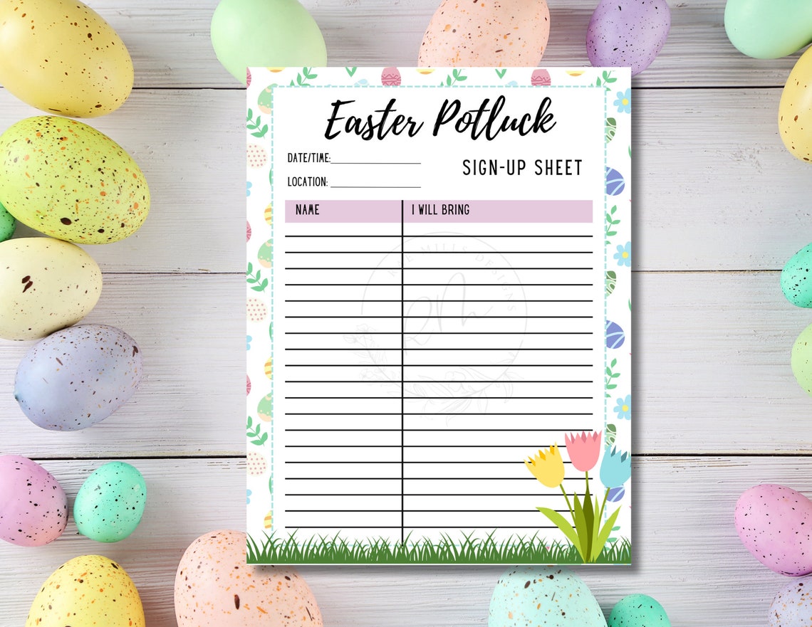 Printable Easter Potluck Sign up Sheet | Food Sign-up Sheet | School ...