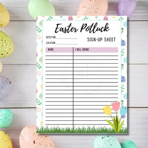 Printable Easter Potluck Sign up Sheet | Food Sign-up Sheet | School ...