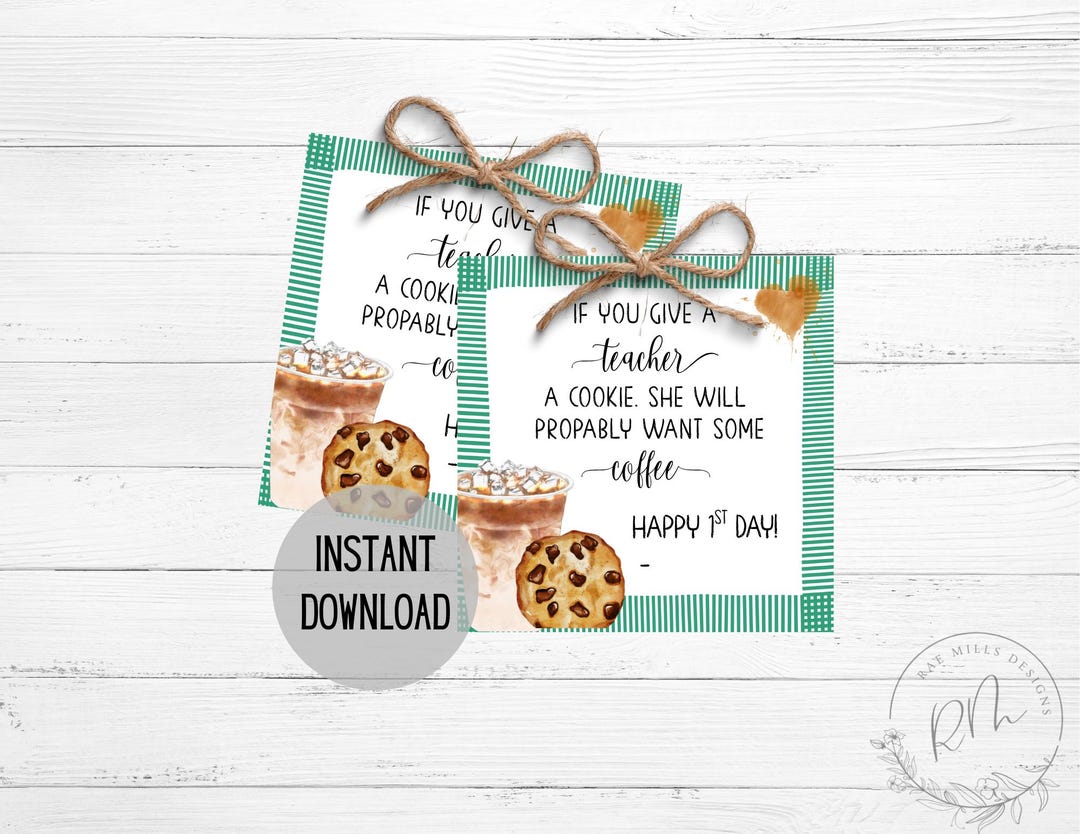 Printable Teacher Treat Tags: Coffee & Cookies Gift (digital Download ...