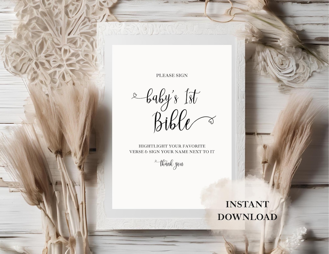 Baby's First Bible Signing Sign: Minimalist Baby Shower Activity ...