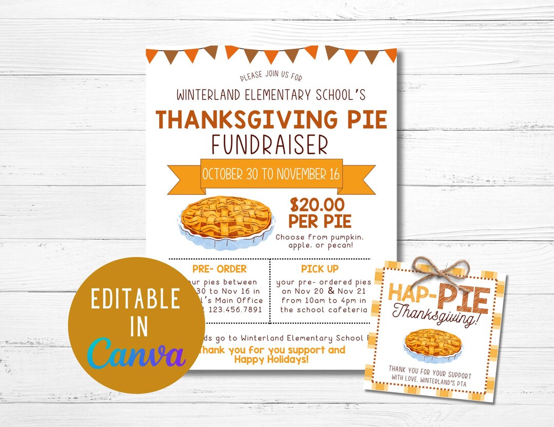Thanksgiving Pie Fundraiser Template: Editable Flyer & Tags (canva) - Etsy