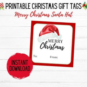 Printable Christmas Gift Tags Merry Christmas Santa Hat Instant ...