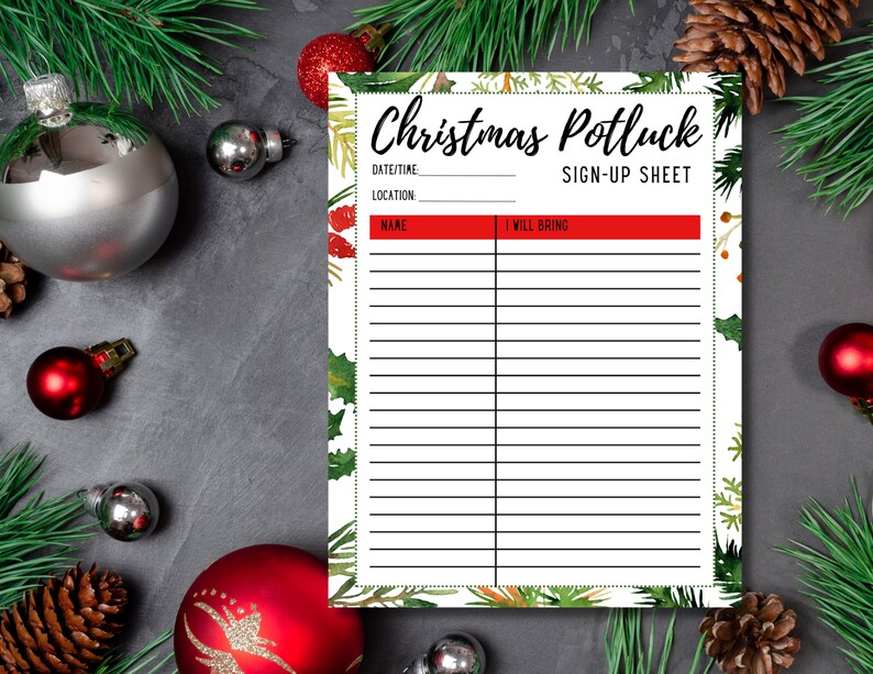 Printable Christmas Potluck Sign up Sheet | Food Sign up Sheet ...
