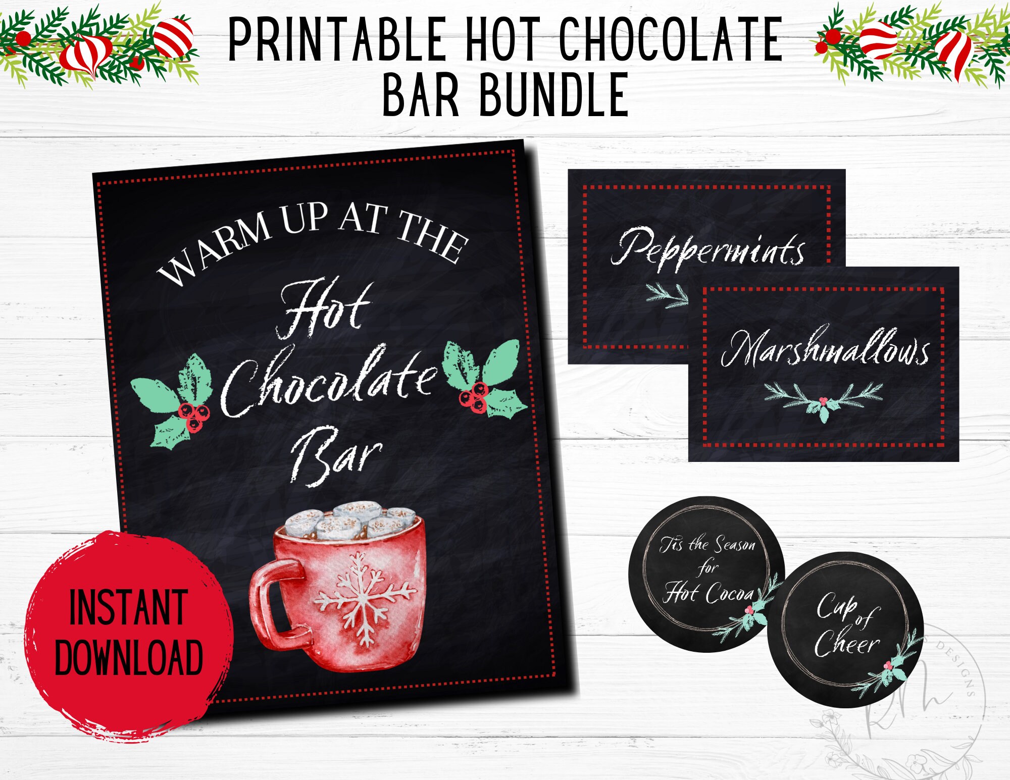 Printable Hot Chocolate Bar Sign Bundle Hot Cocoa Sign Printable Hot ...