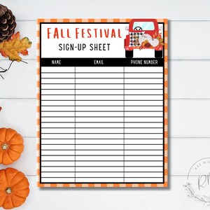 Printable Fall Festival Sign-up Sheet: Food & Events (digital Download ...