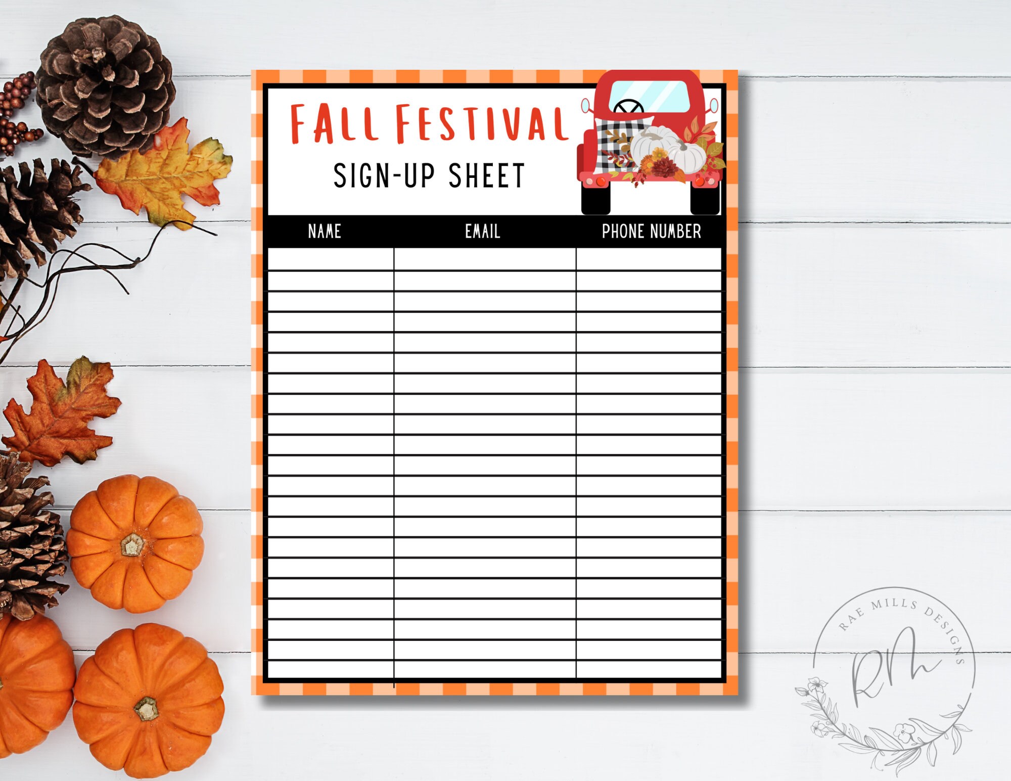 Printable Fall Festival Sign-up Sheet: Food & Events (digital Download ...