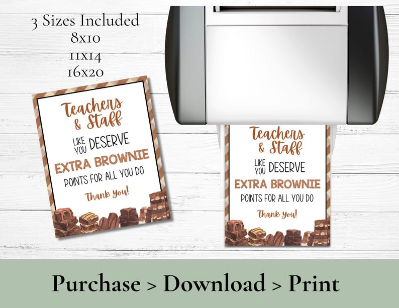 Appreciation Brownie Points Sign: Teacher & Staff Thank You (PDF) - Etsy
