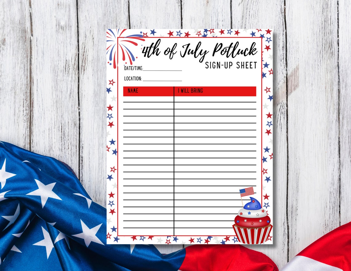 Printable 4th of July Potluck Sign up Sheet | Food Sign-up Sheet ...