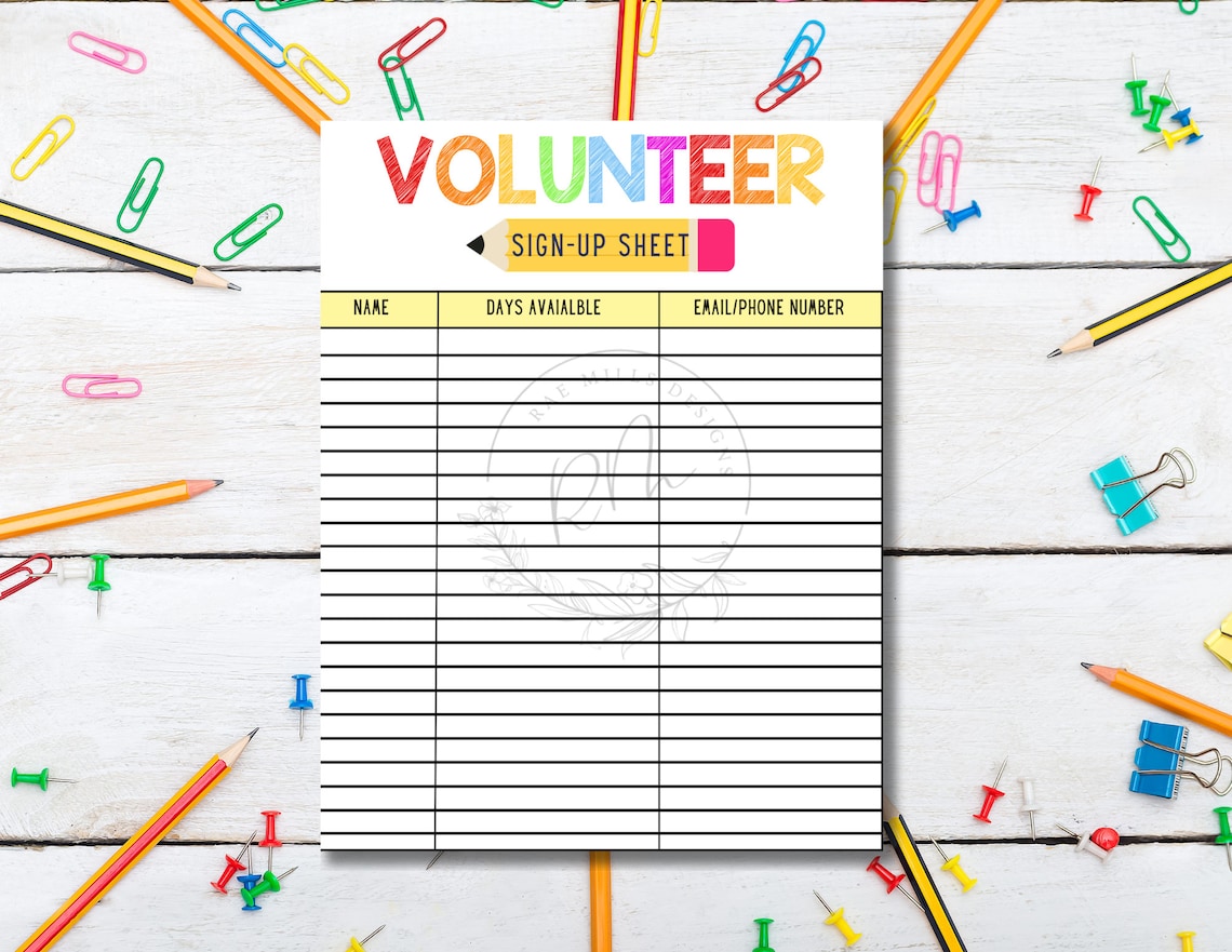 Printable School Volunteer Sign up Sheet (PDF) - Etsy