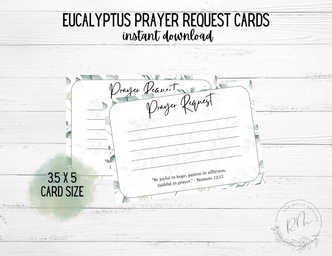 Printable Eucalyptus Prayer Request Cards Blank Prayer Request Cards ...