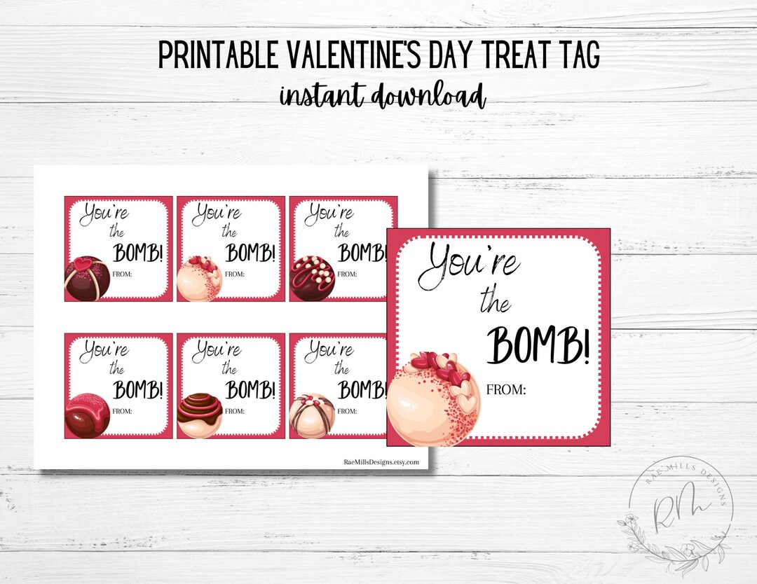 Printable Valentine's Day Chocolate Bomb Tags You're the Bomb Tags ...