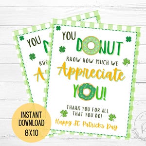 Donut St. Patrick's Day Appreciation Sign: Staff, Teachers, Employees ...