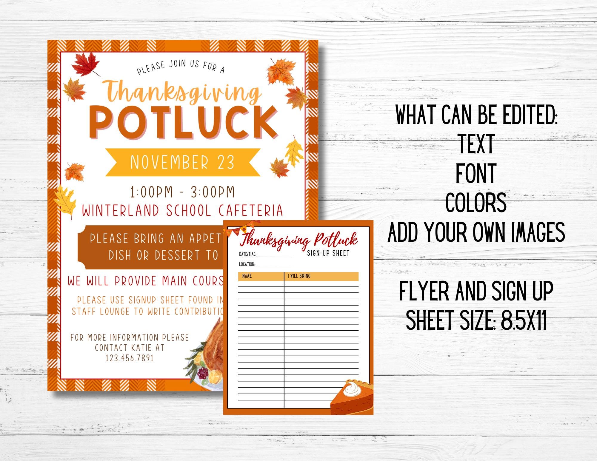 Thanksgiving Potluck Editable Template | Sign up Sheet Template ...