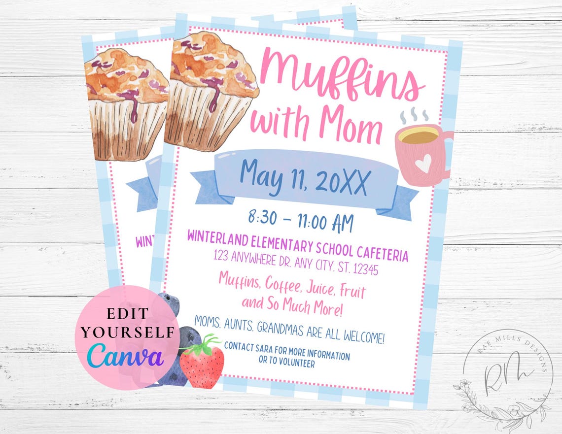 Muffins With Mom Editable Template | Mother's Day Templates | Editable ...
