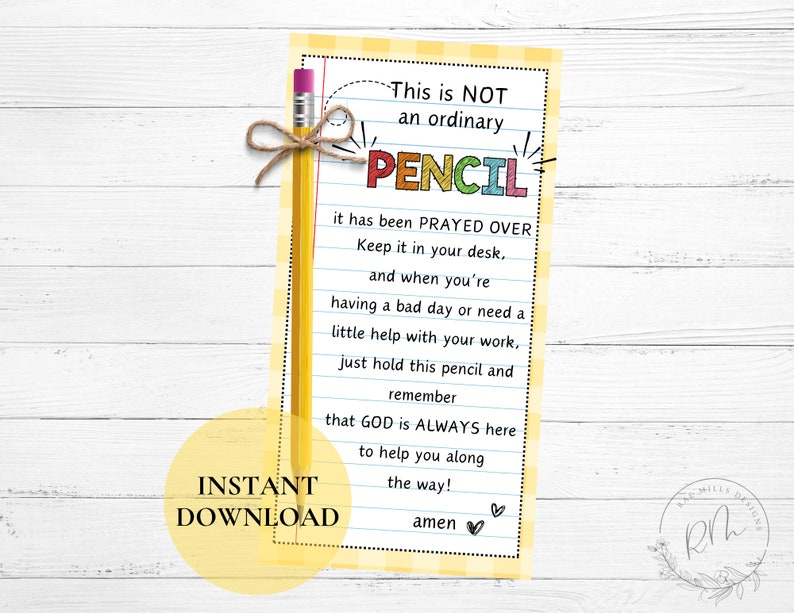 Printable Pencil Prayer Gift Tags: Christian School (digital Download ...