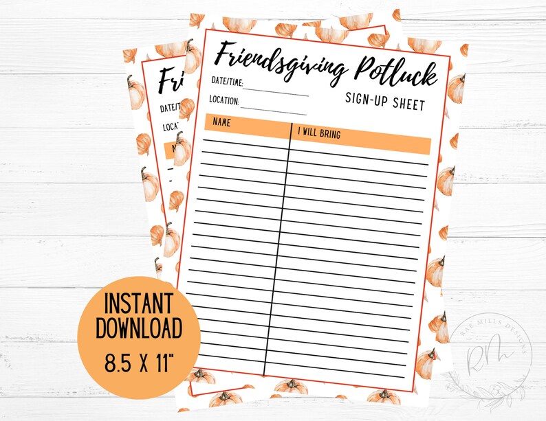 Friendsgiving Potluck Sign up Sheet: Printable Food List (PDF) - Etsy