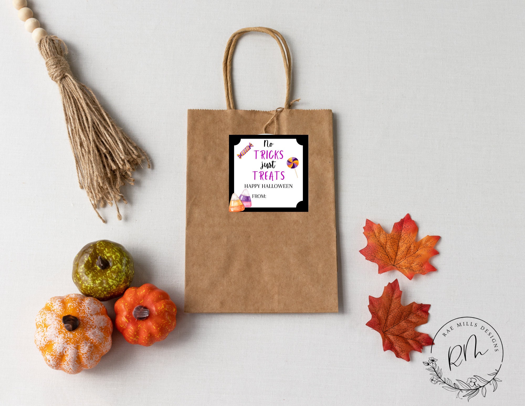Printable Halloween Gift Tags No Tricks Just Treats Tag Goodie Bags - Etsy