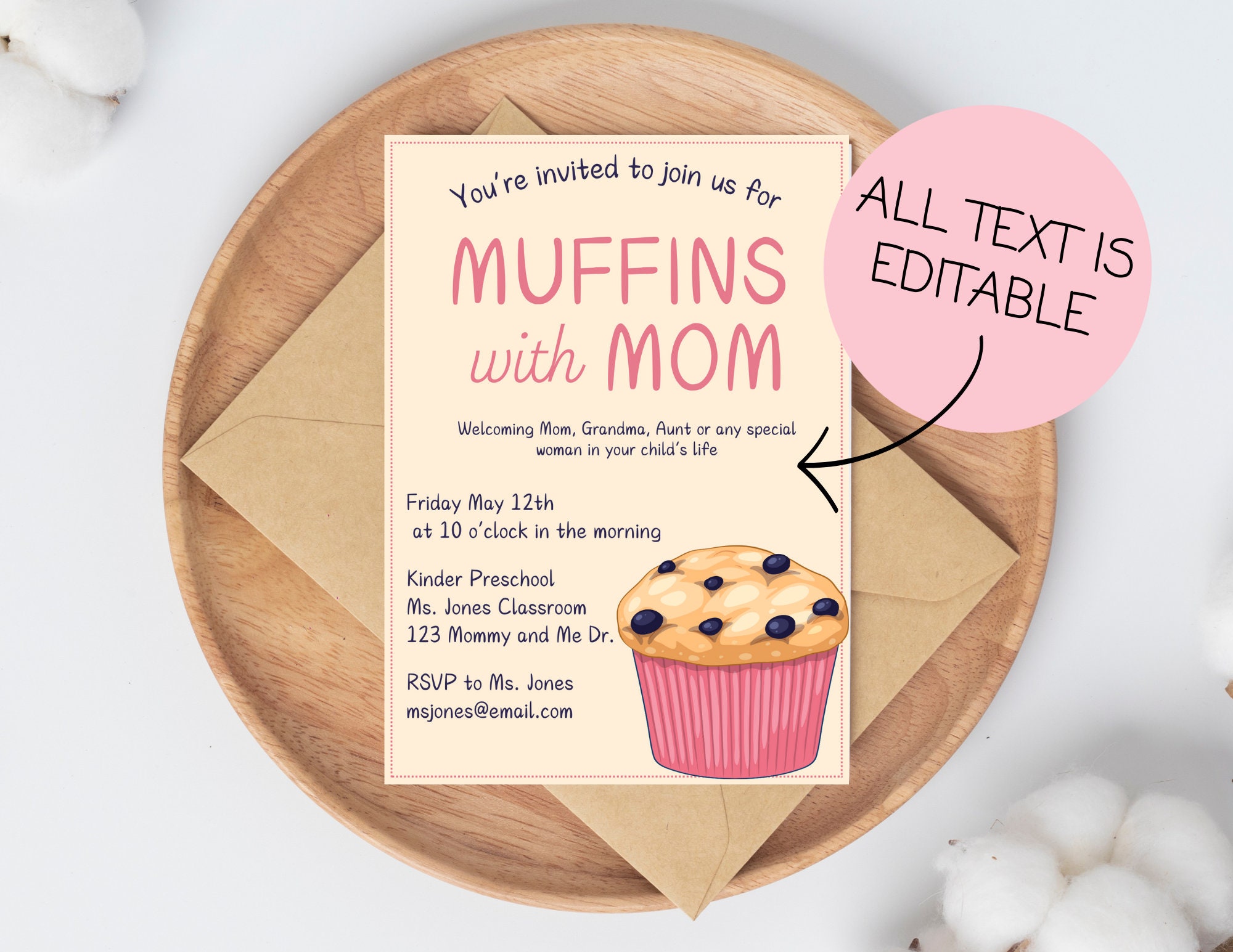 Muffins With Mom Invite Mother's Day Invitation Breakfast With Mommy ...