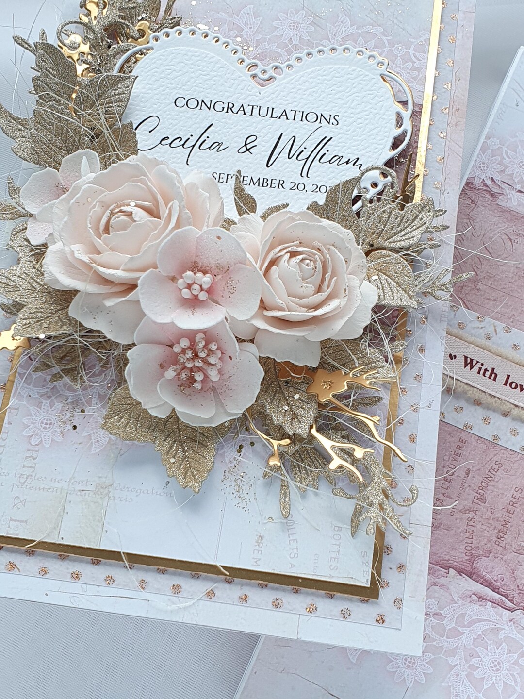 Handmade Congratulations Card, Wedding 3d Card, Floral Elegant Card ...