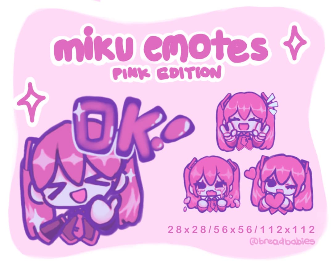 Hatsune Miku Twitch/discord/youtube Streaming Emote Sticker Pack (pink ...