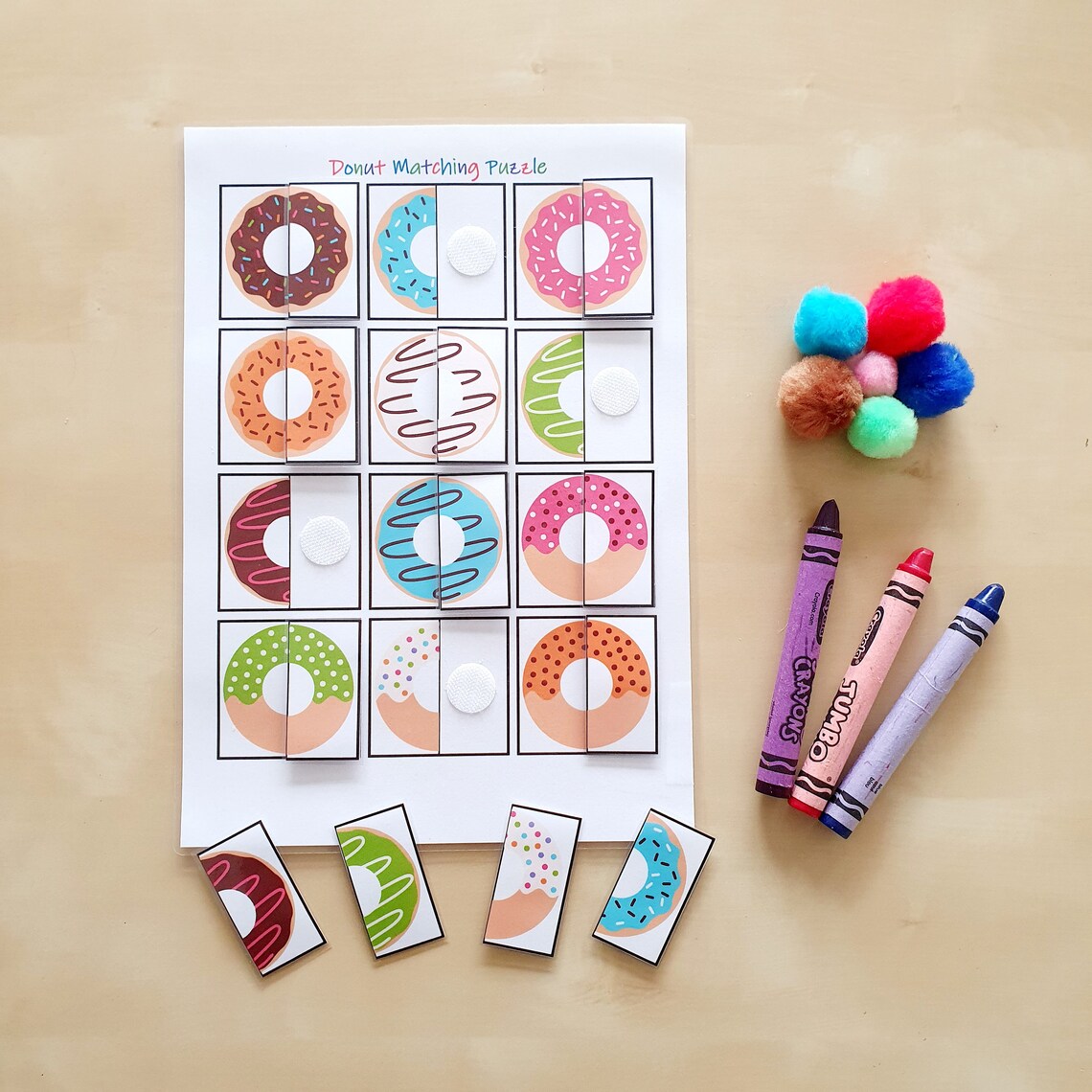 Donut Matching Puzzle: Toddler Learning Activity (digital Download PDF ...