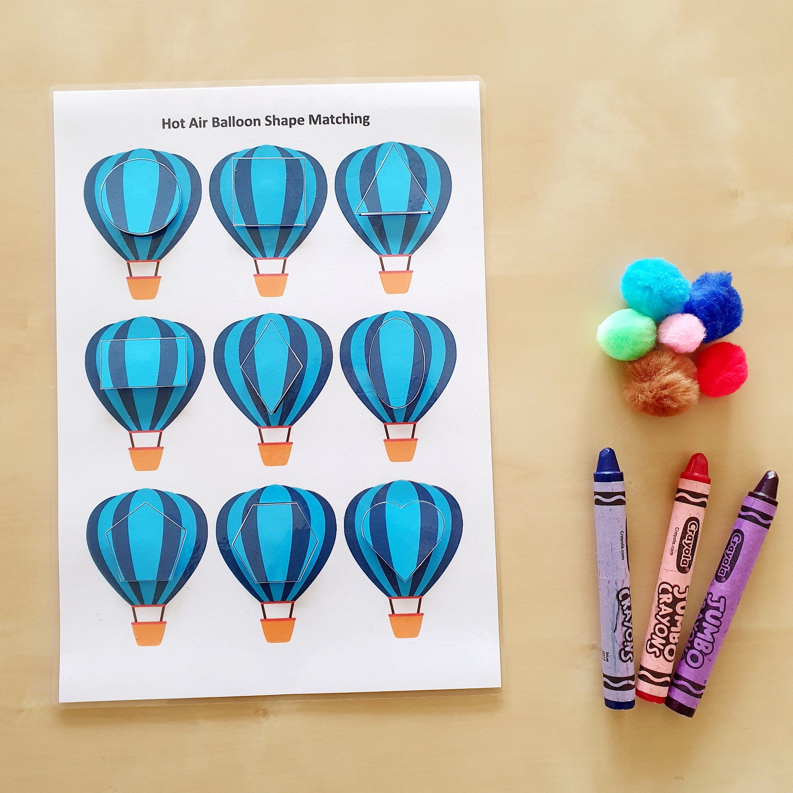 Hot Air Balloon Shape Matching, Busy Book Page, Printable, Matching ...