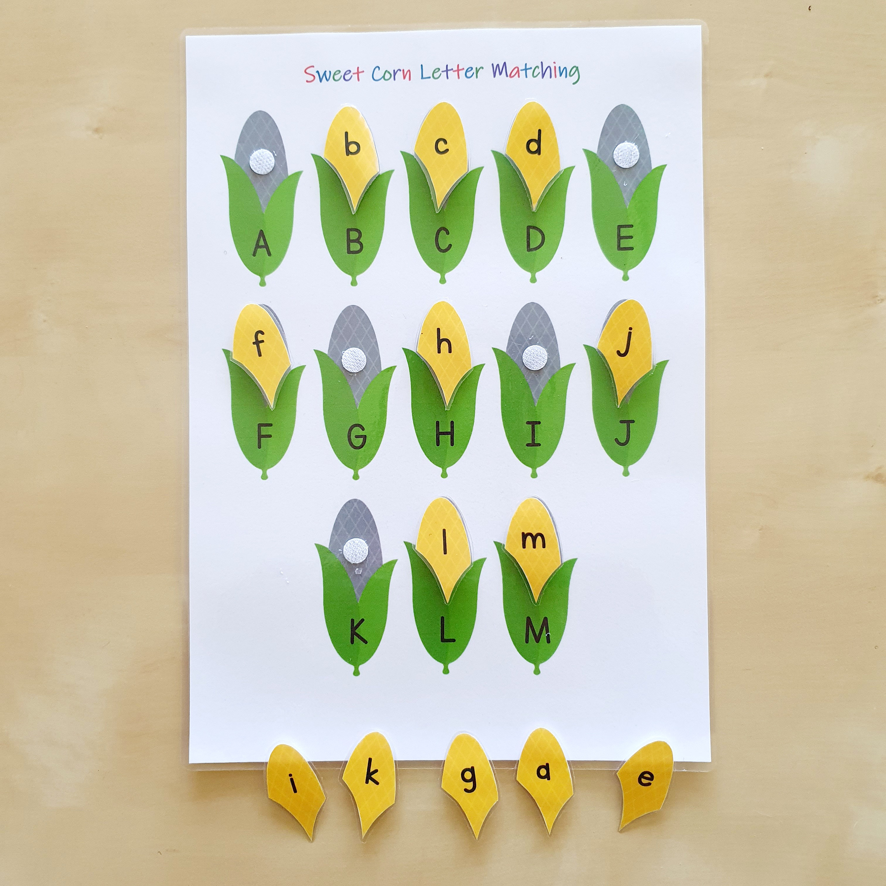 Sweet Corn Letter Matching, Busy Book Page, Printable, Alphabet ...