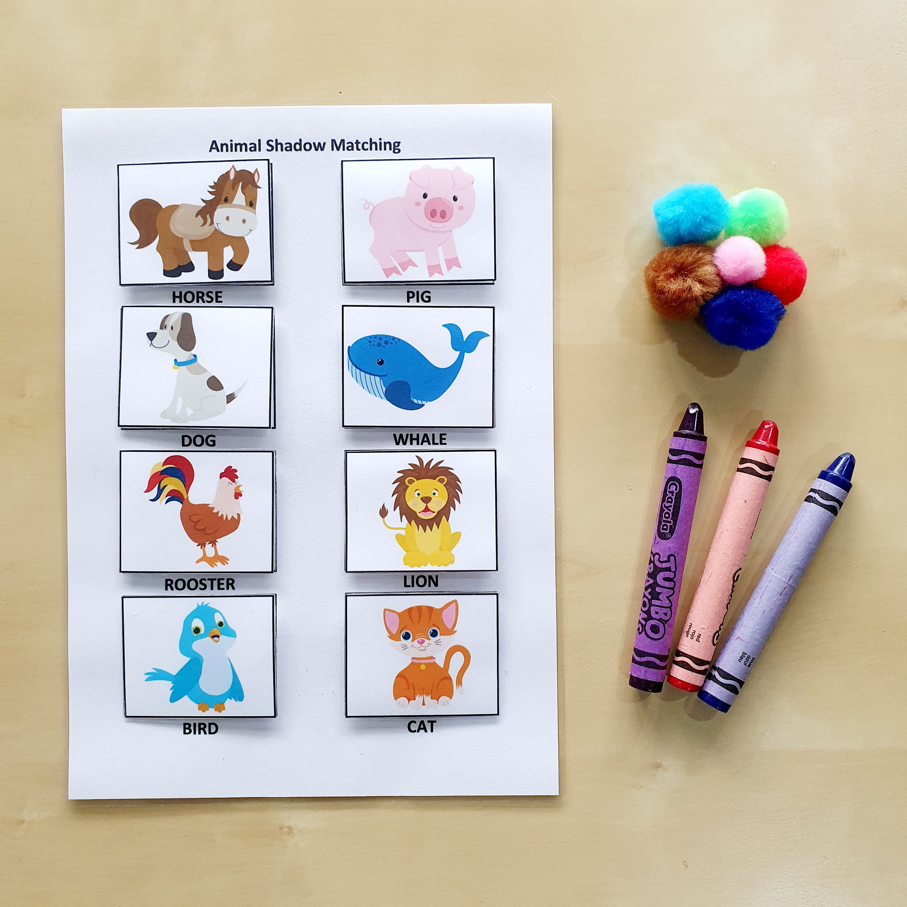 Animal Shadow Matching Printable, Busy Book Page, Early Learning ...