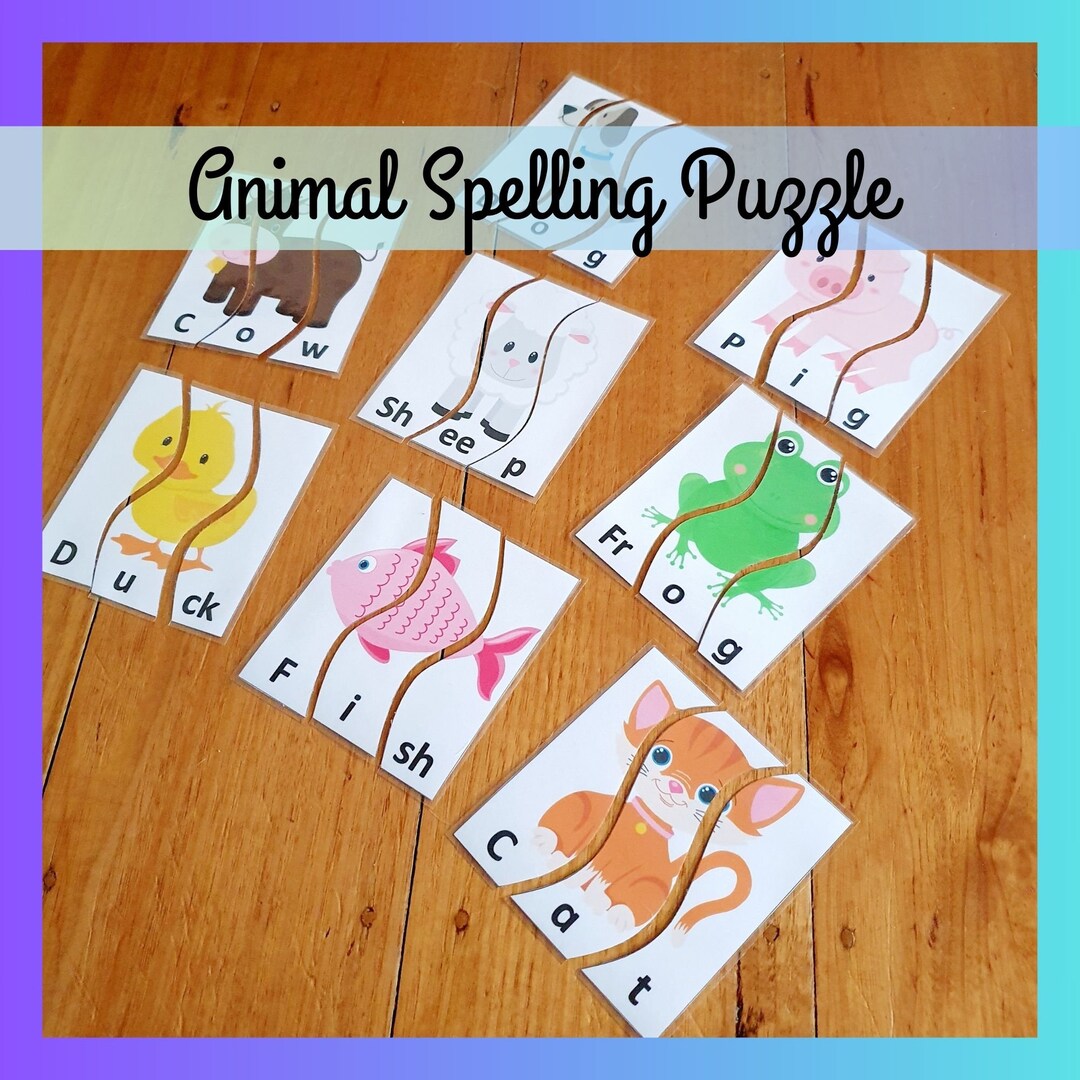 Animal Spelling Puzzle, Literacy Phonics Spelling Matching, Printable ...