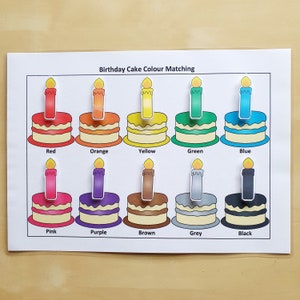 Birthday Cake Color Matching, Printable Busy Book, Colour Homeschool ...