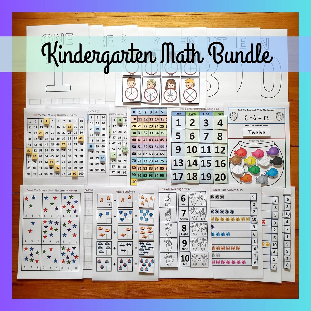 Kindergarten Maths Bundle, Printable Numbers Counting Addition Math ...